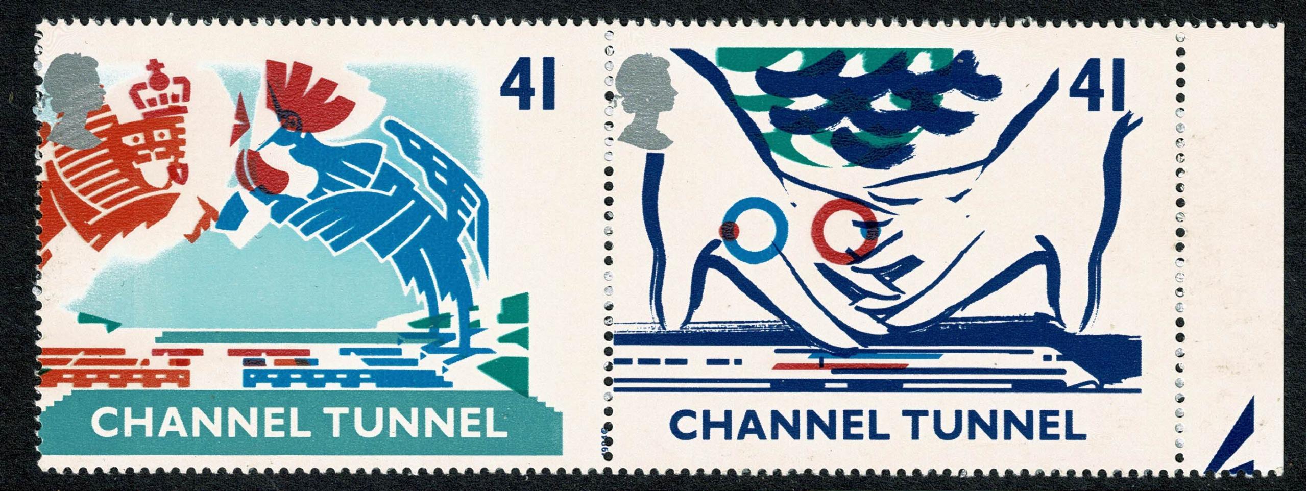 1994 Channel Tunnel 41p. MULTIPLE COLOUR SHIFTS plus PERF SHIFT. SG 1822/23 var.
