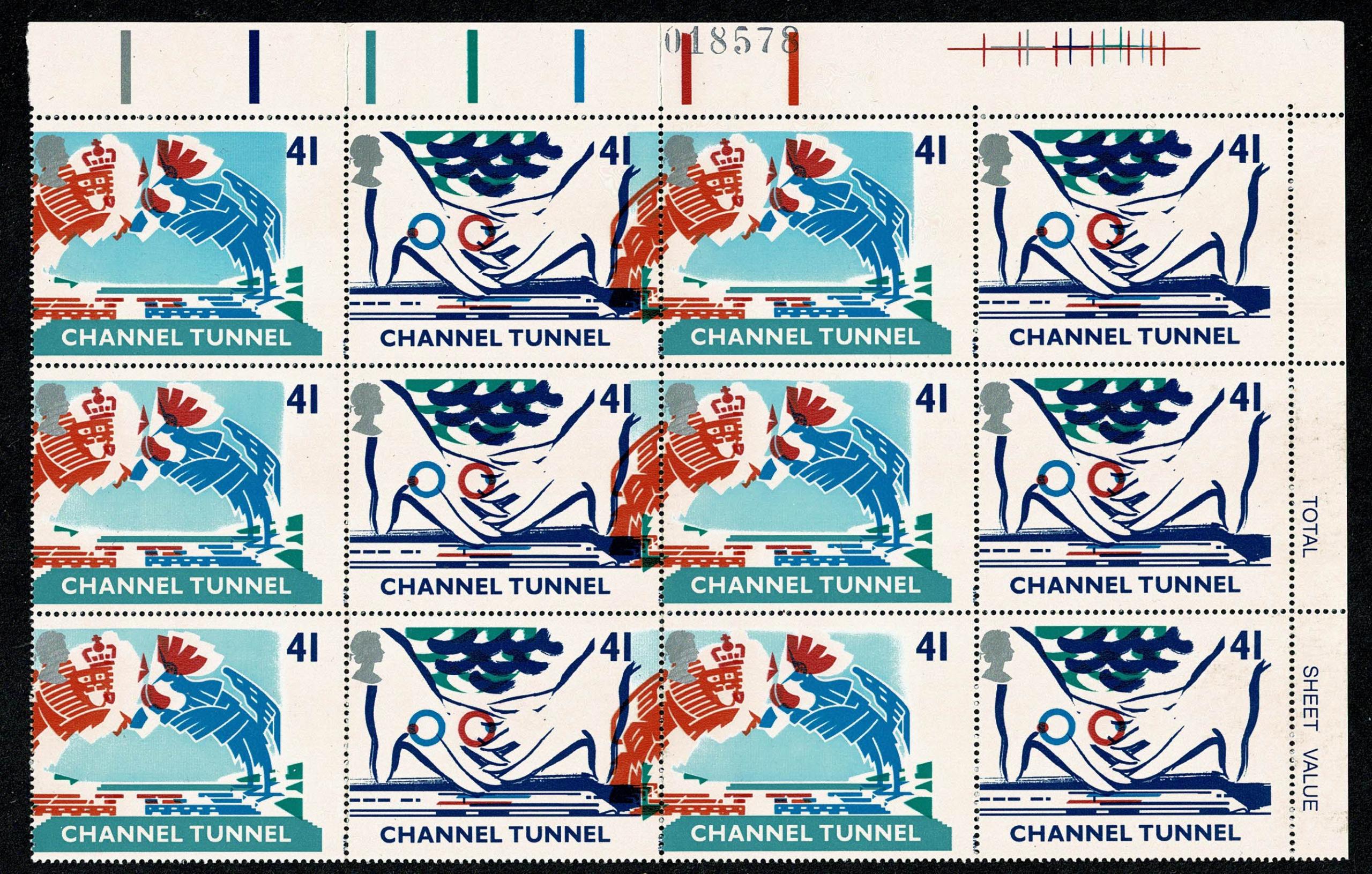 1994 Channel Tunnel 41p. MULTIPLE COLOUR SHIFTS plus PERF SHIFT ...